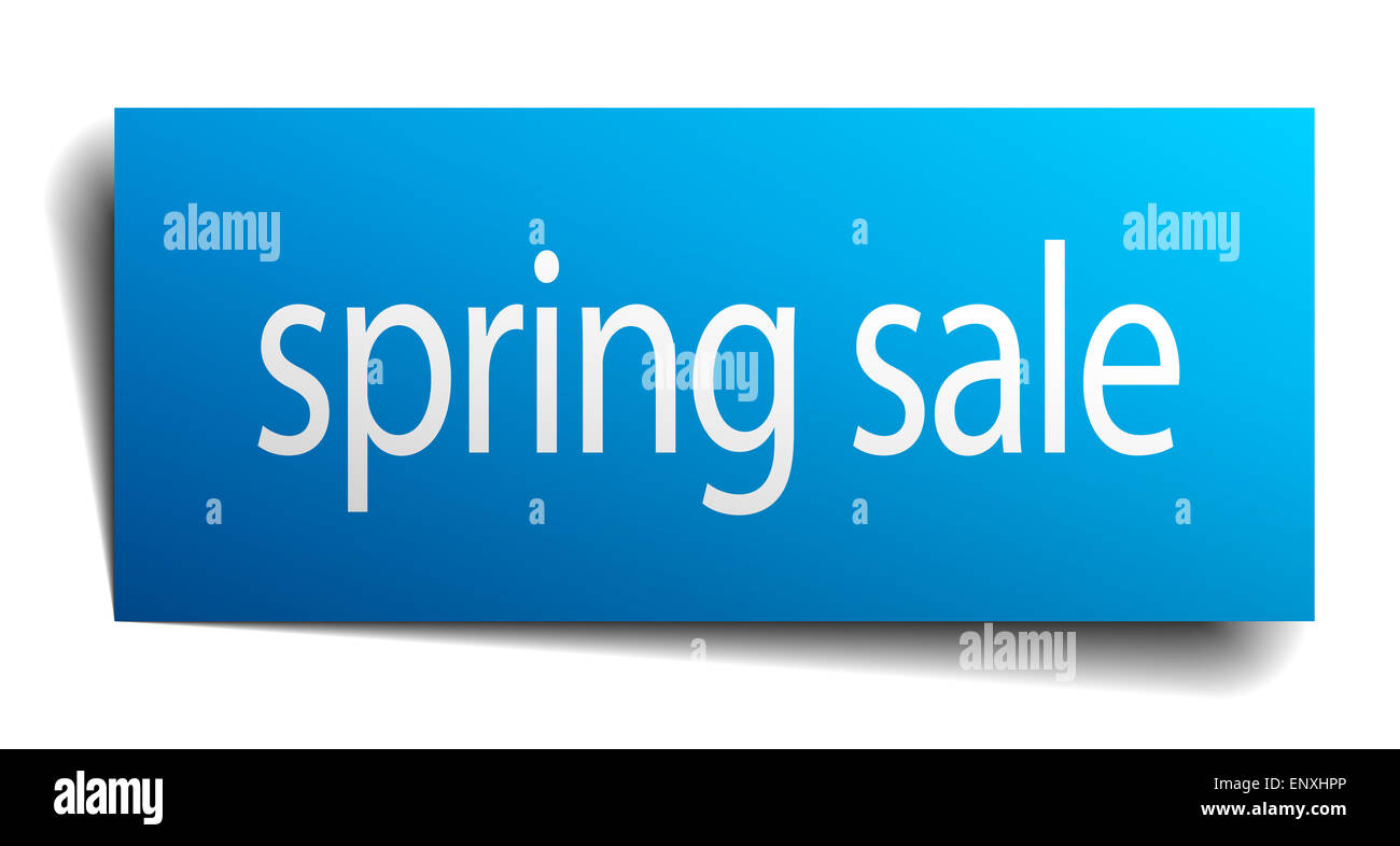 spring sale blue paper sign isolated on white Stock Photo - Alamy