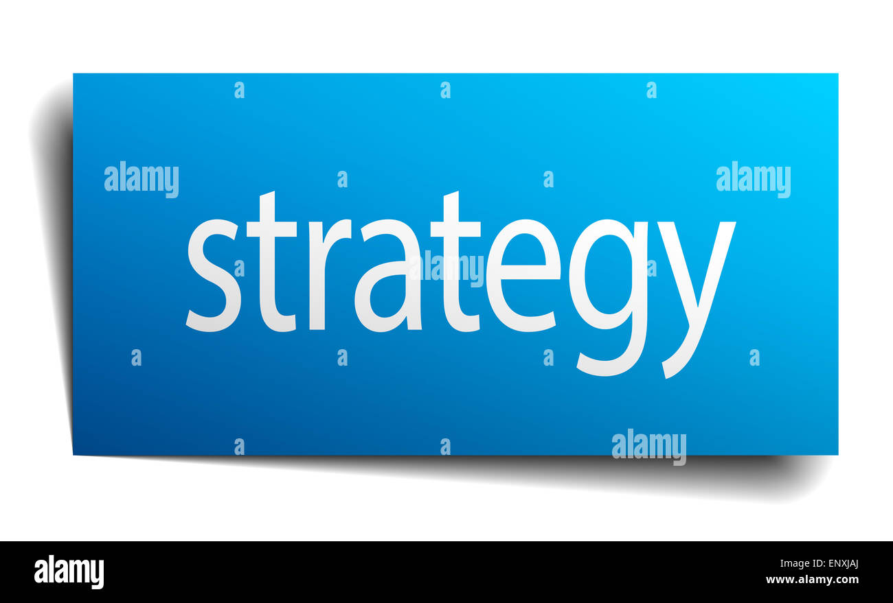 strategy blue paper sign on white background Stock Photo - Alamy