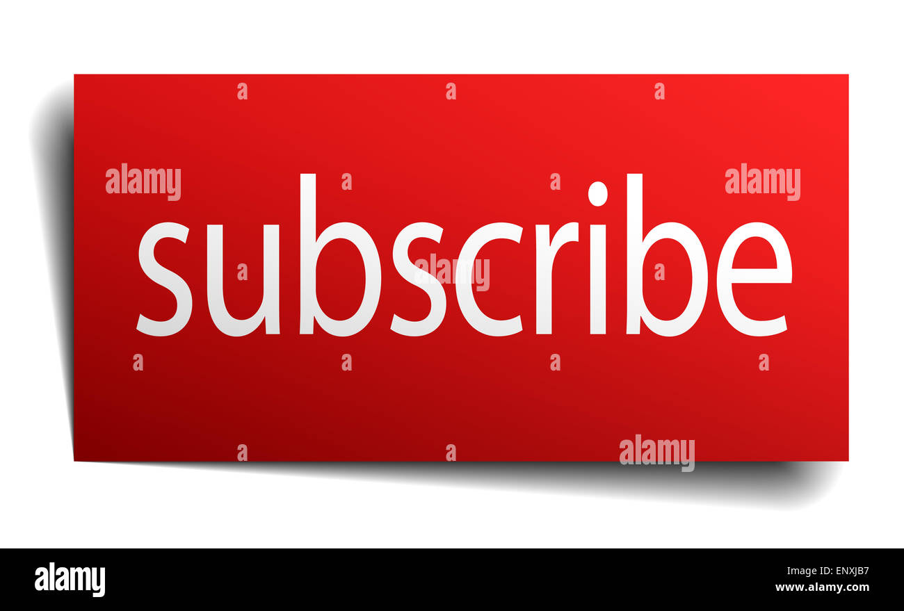 subscribe red paper sign isolated on white Stock Photo - Alamy