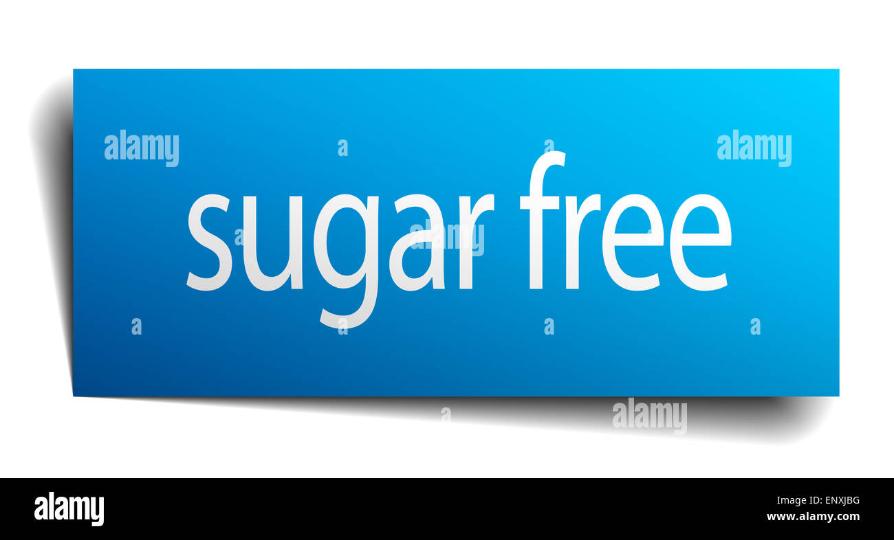 sugar free blue paper sign on white background Stock Photo - Alamy