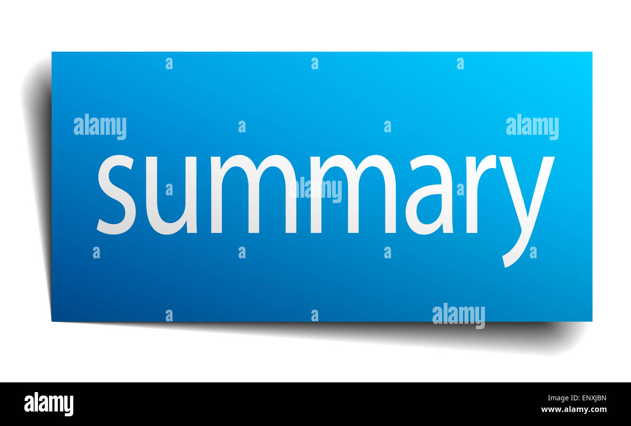 summary blue paper sign on white background Stock Photo - Alamy