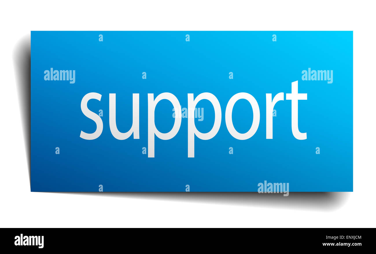 support blue paper sign on white background Stock Photo - Alamy