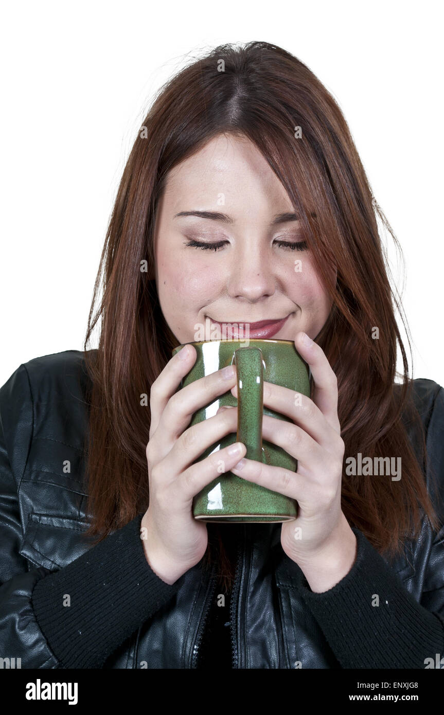 Woman Drinking Coffee Stock Photo - Alamy