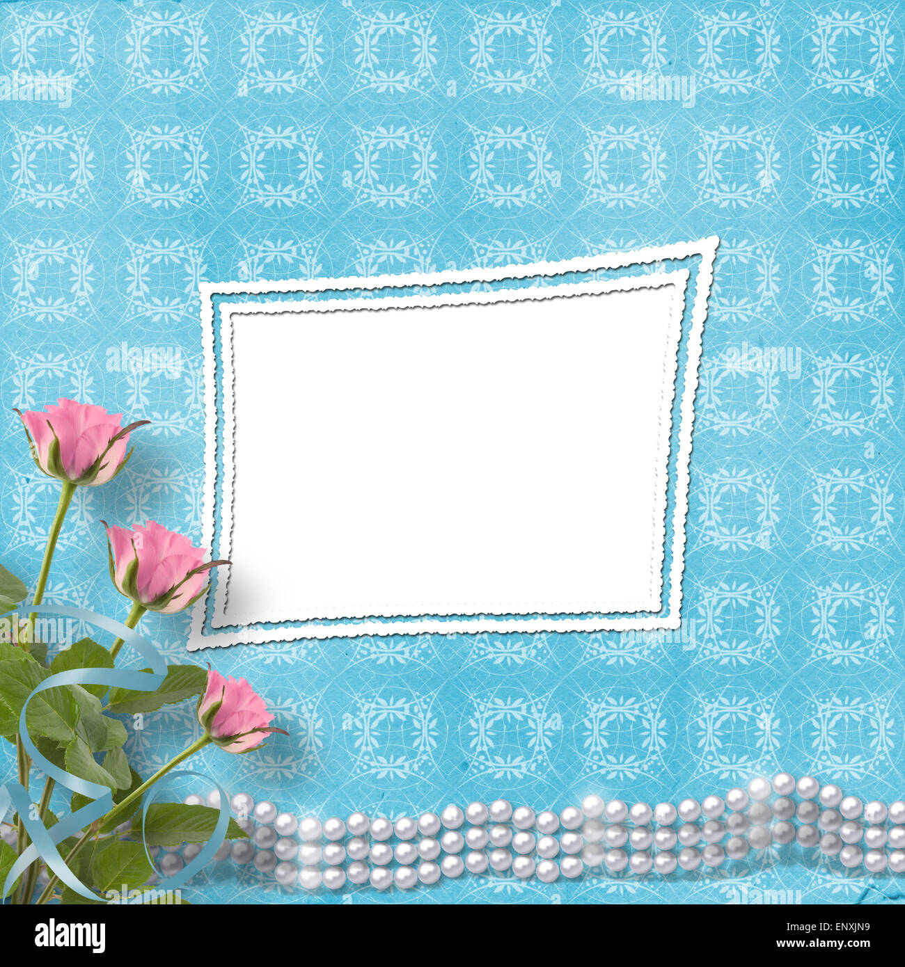 Vintage old postcard for congratulation with roses and pearls Stock ...