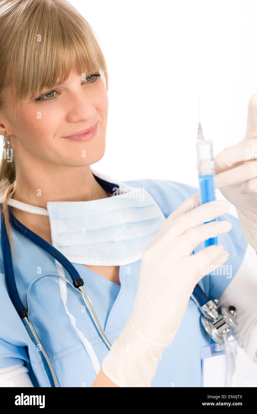 Young medical nurse doctor female hold injection Stock Photo - Alamy