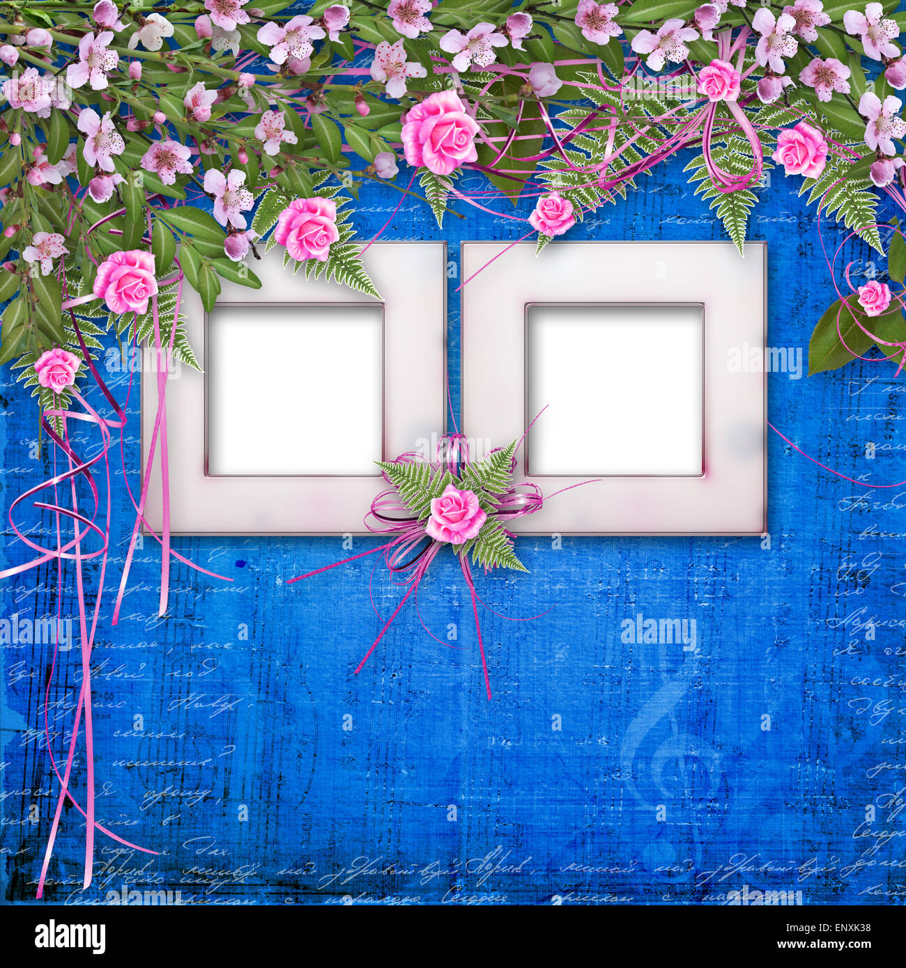 Writing abstract background with paper and floral beautiful bouquet ...