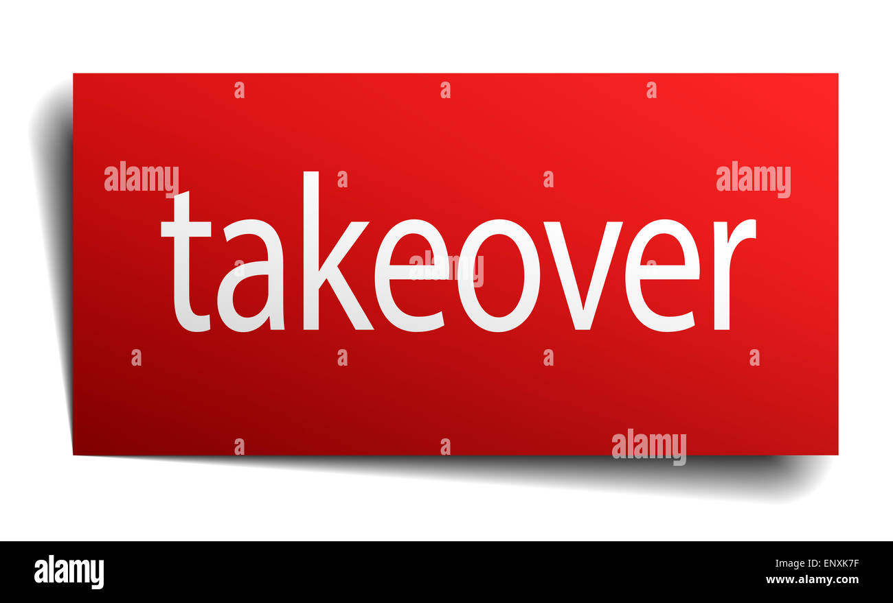takeover red paper sign on white background Stock Photo - Alamy
