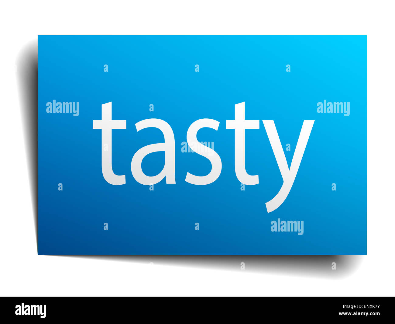tasty blue paper sign isolated on white Stock Photo - Alamy