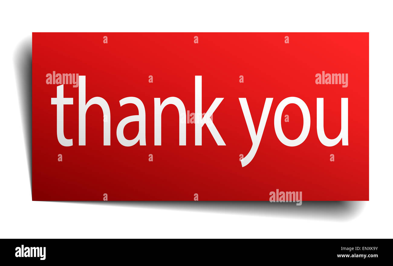 thank you red paper sign on white background Stock Photo - Alamy
