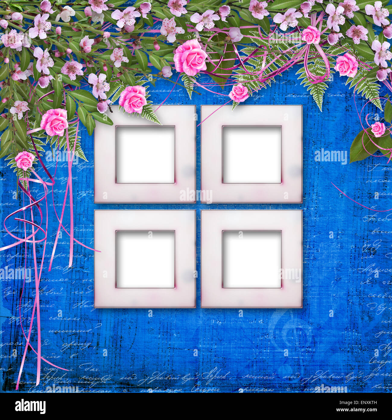 Writing abstract background with paper and floral beautiful bouquet ...