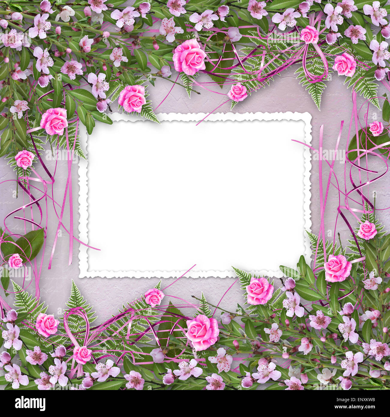 Writing abstract background with frame and floral beautiful bouquet ...