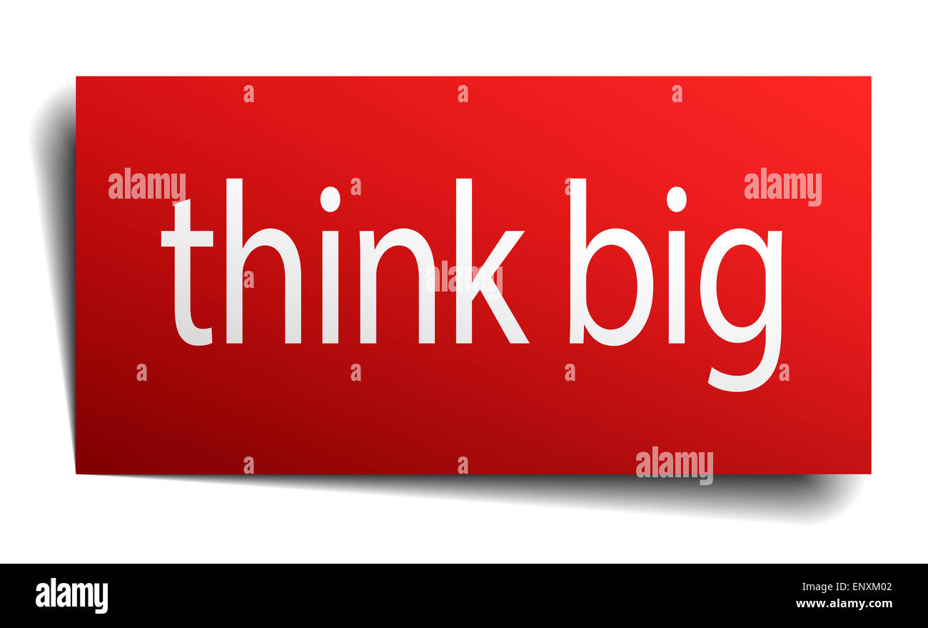 think big red paper sign on white background Stock Photo - Alamy