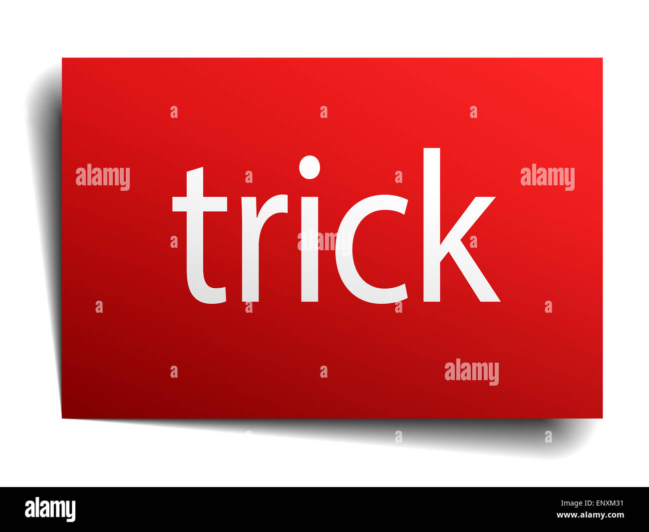 trick red paper sign on white background Stock Photo - Alamy