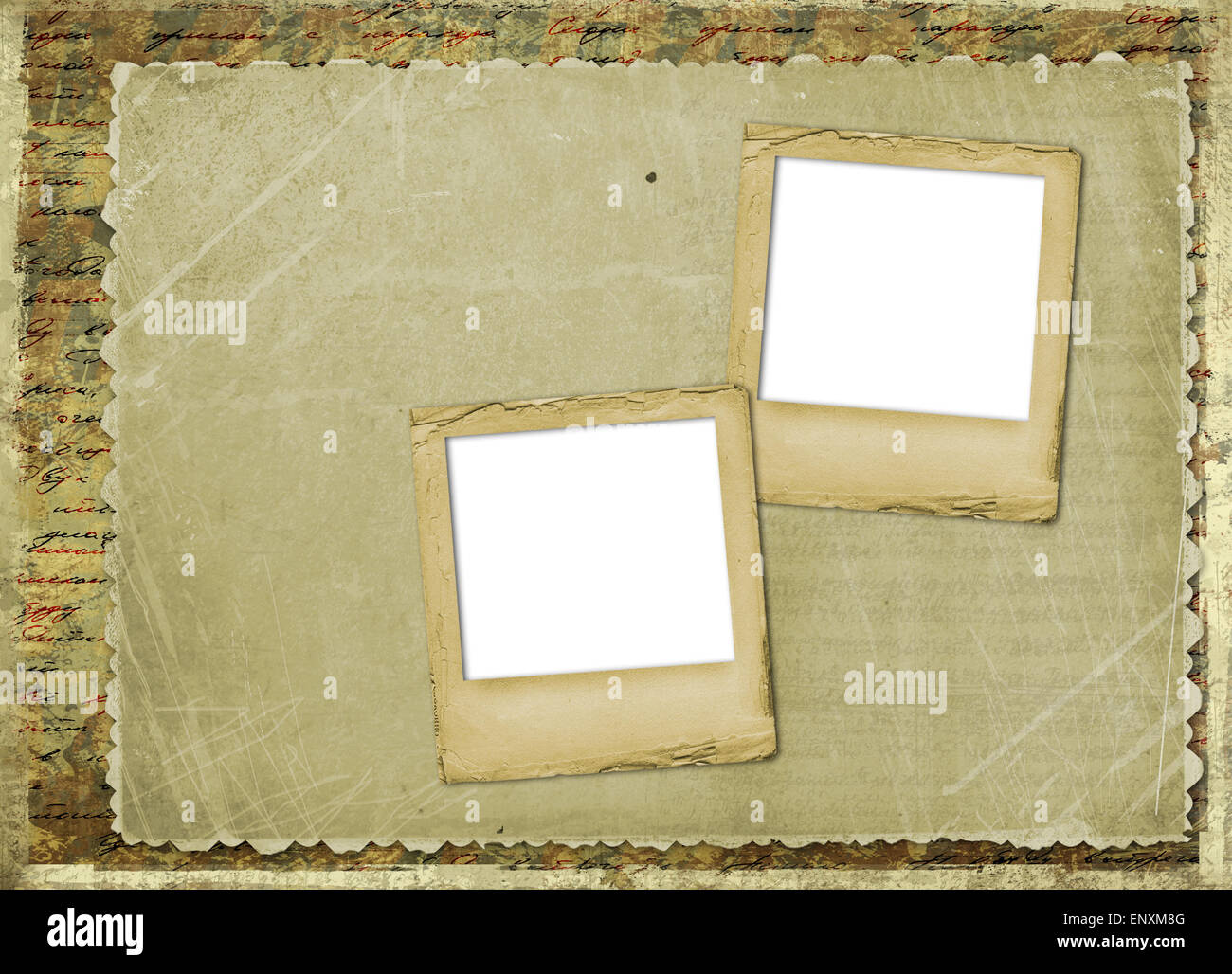 Old archive with letters, photos on the abstract grunge background ...