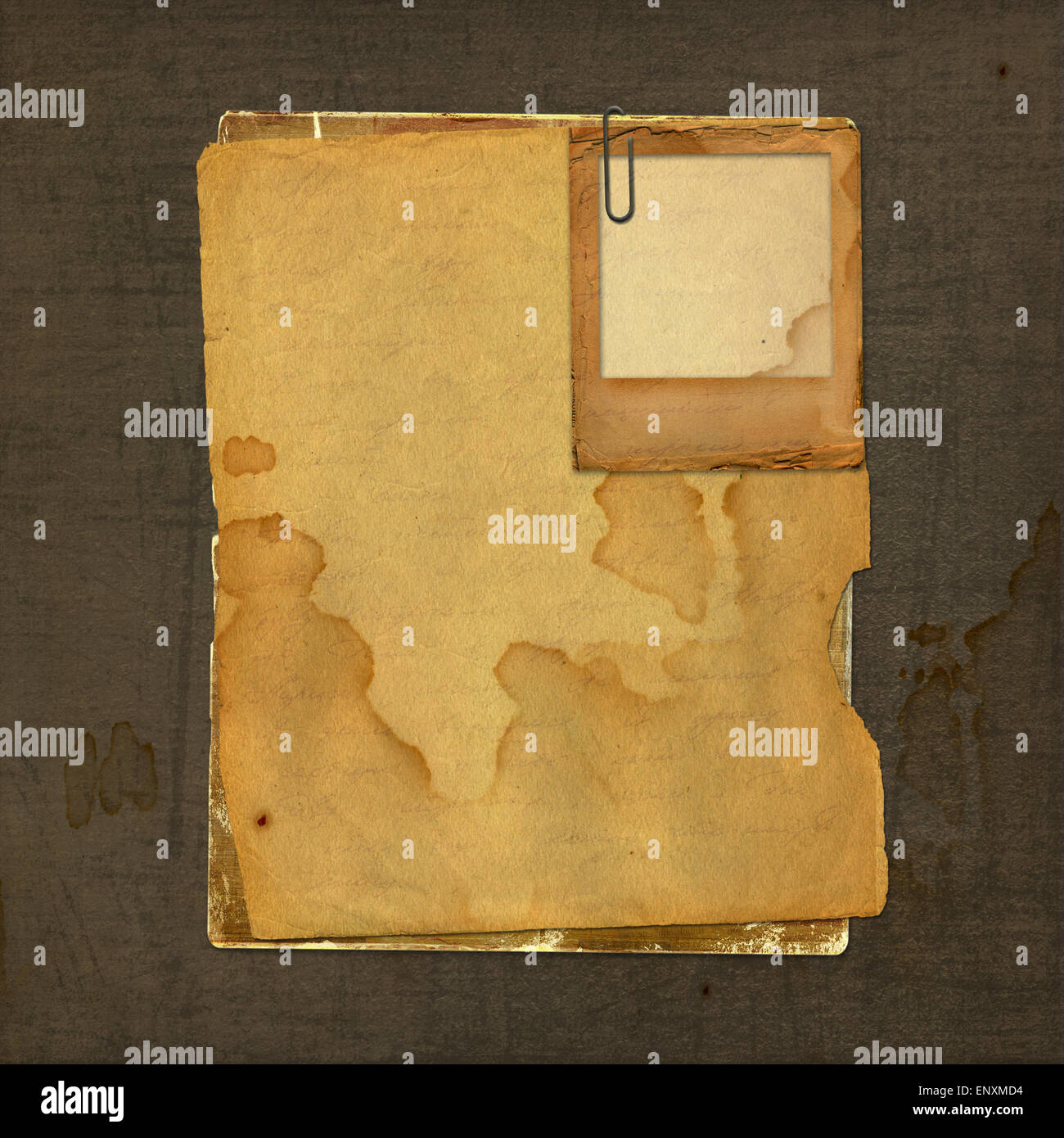 Abstract ancient brown background with set old paper in scrapbooking ...