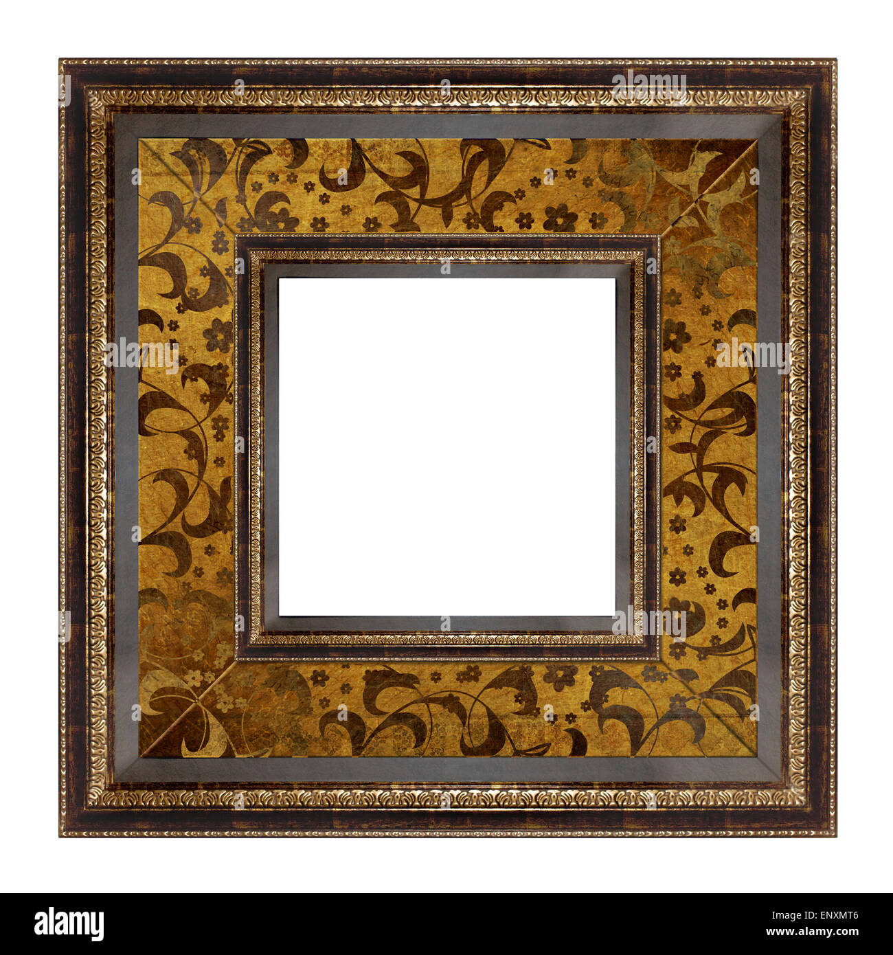 Picture gold frame on the white isolated background Stock Photo - Alamy