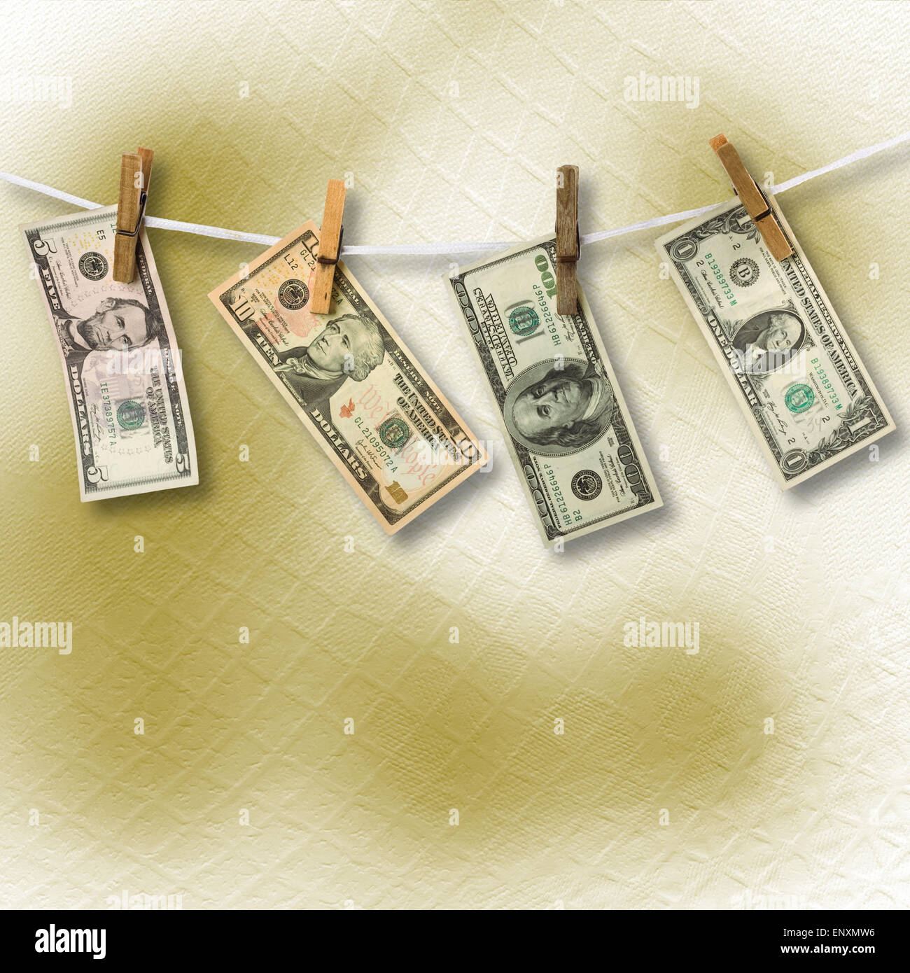 Dollars hanging from a rope on the abstract background. Conceptual ...