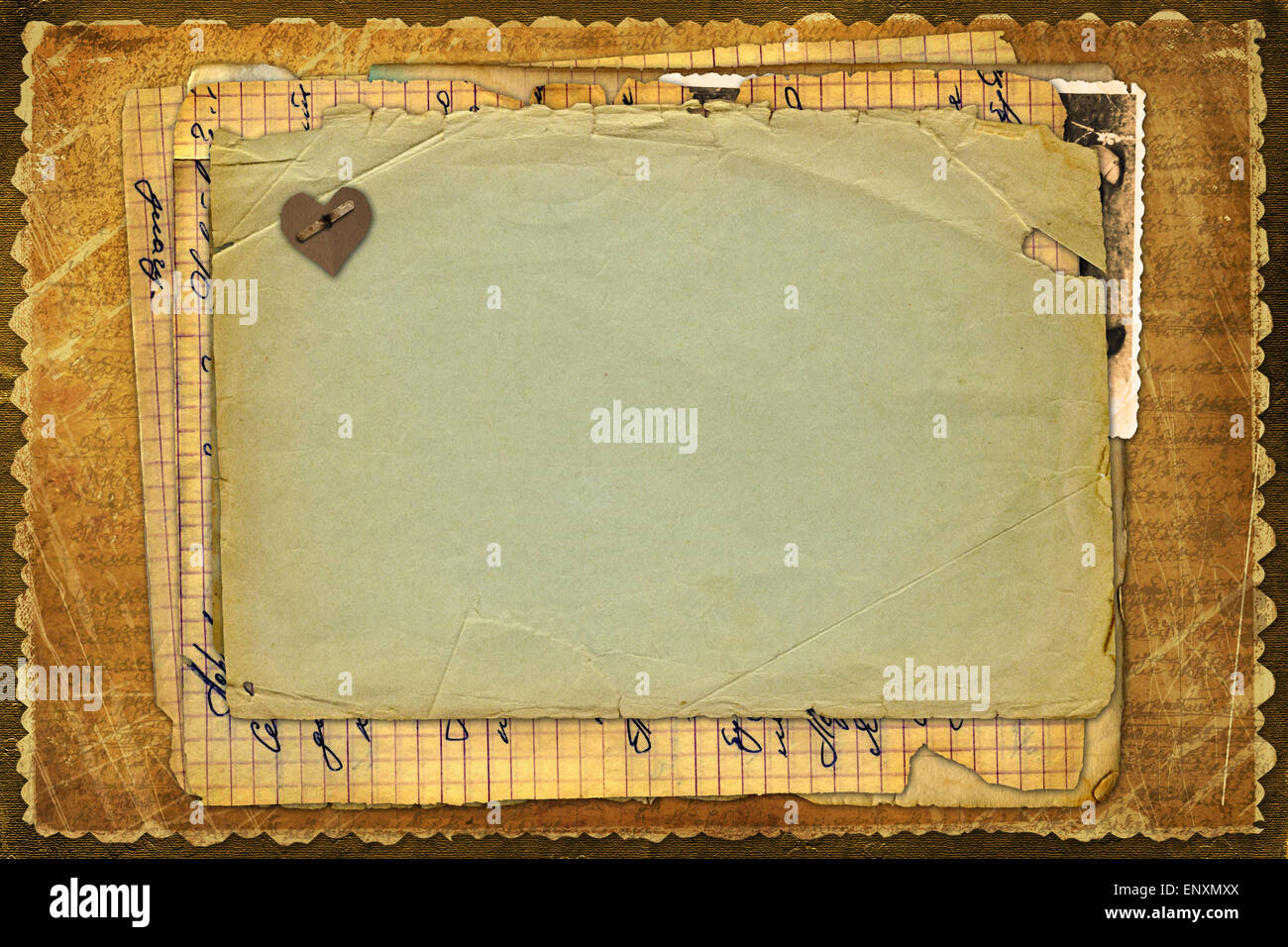 Old archive with letters, photos on the abstract grunge background ...