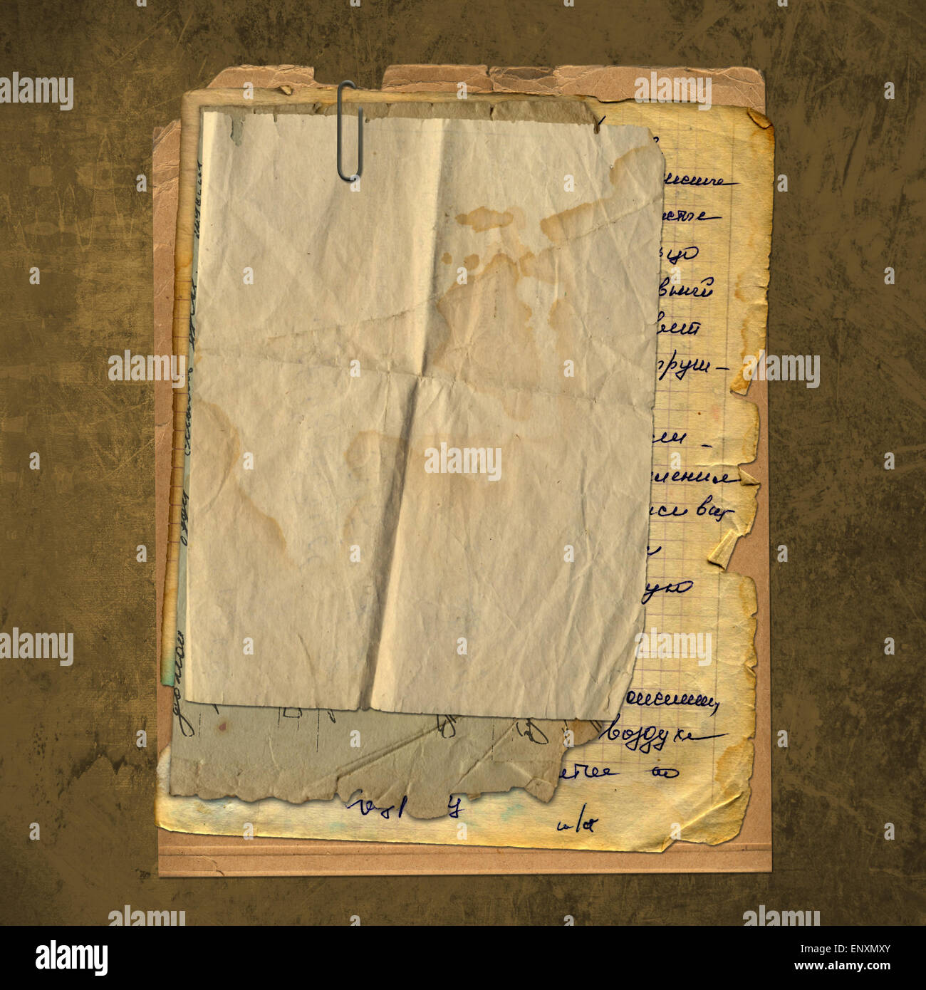 Abstract ancient brown background with set old paper in scrapbooking ...