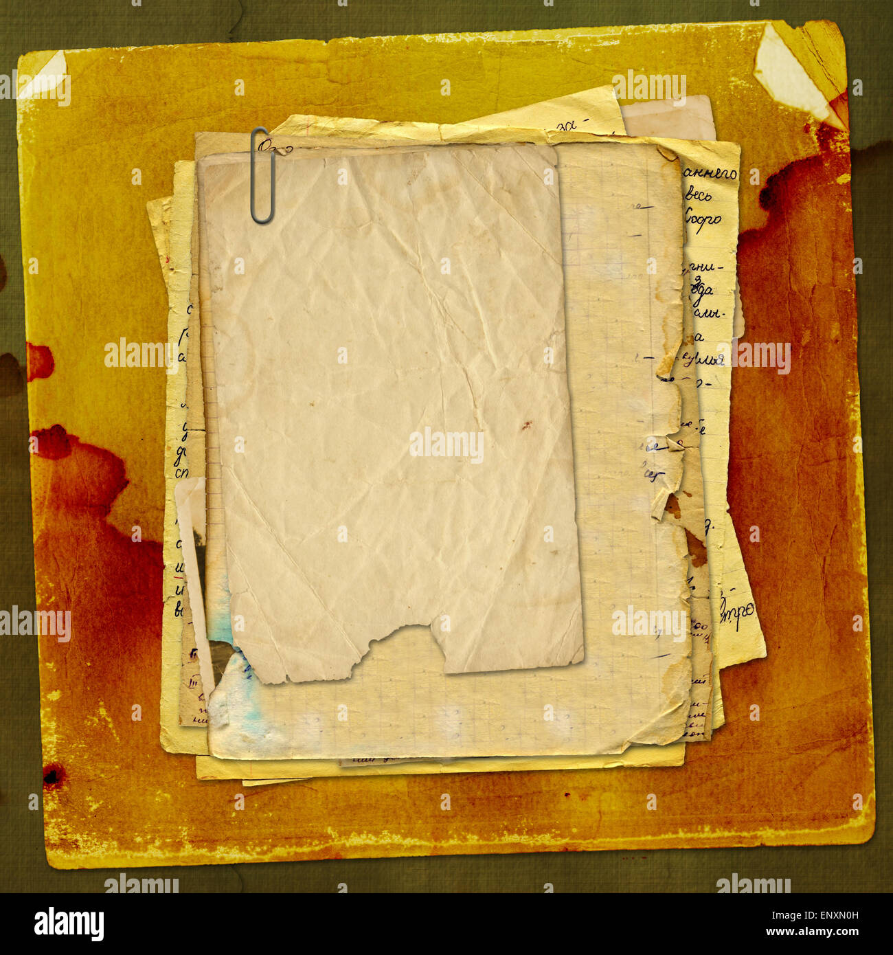 Abstract ancient brown background with set old paper in scrapbooking ...