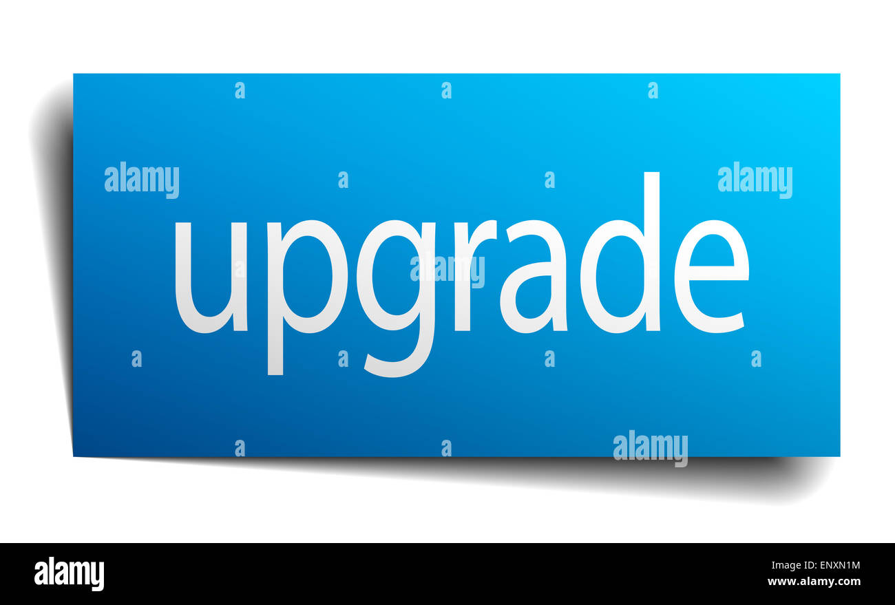 upgrade blue paper sign isolated on white Stock Photo - Alamy