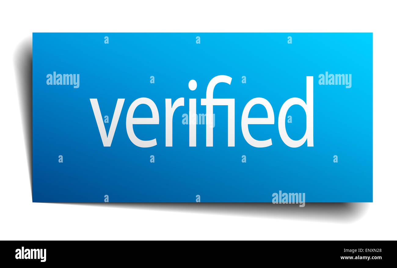 verified blue paper sign isolated on white Stock Photo - Alamy