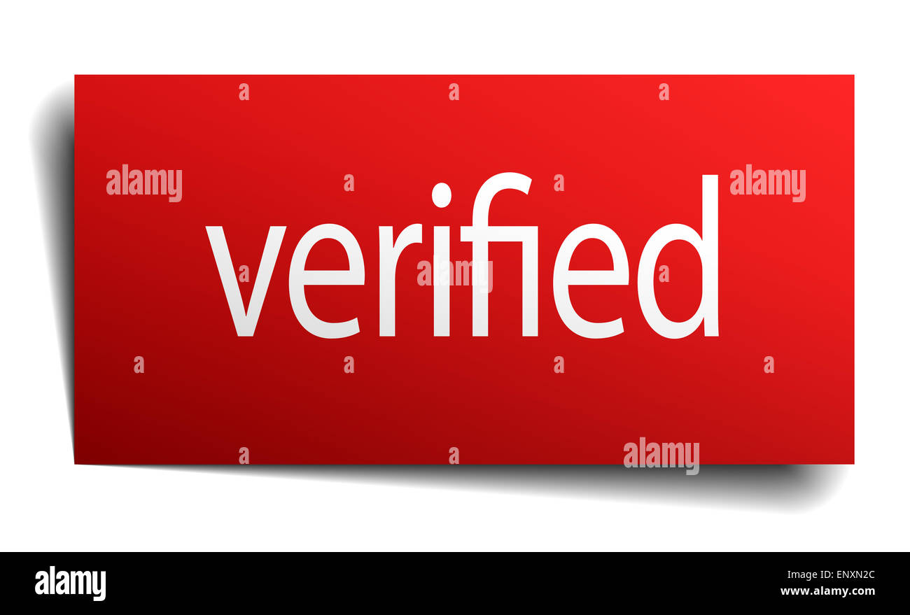 verified red paper sign on white background Stock Photo - Alamy