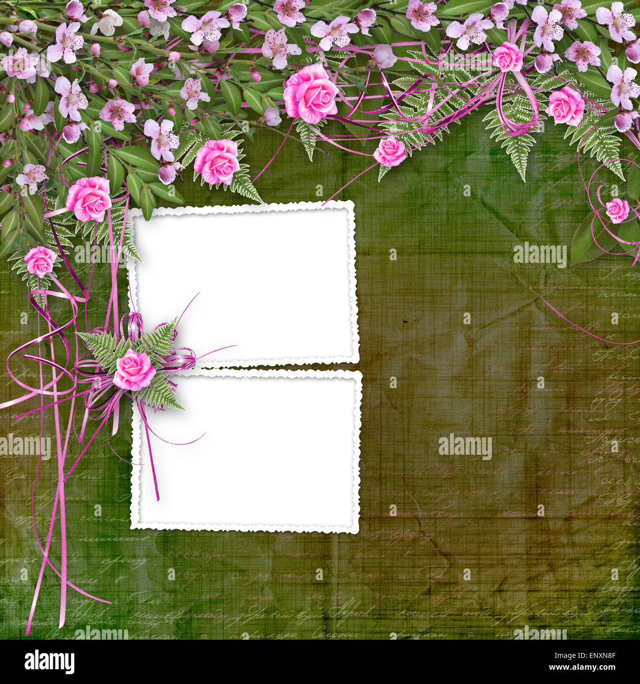 Writing abstract background with frame and floral beautiful bouquet ...