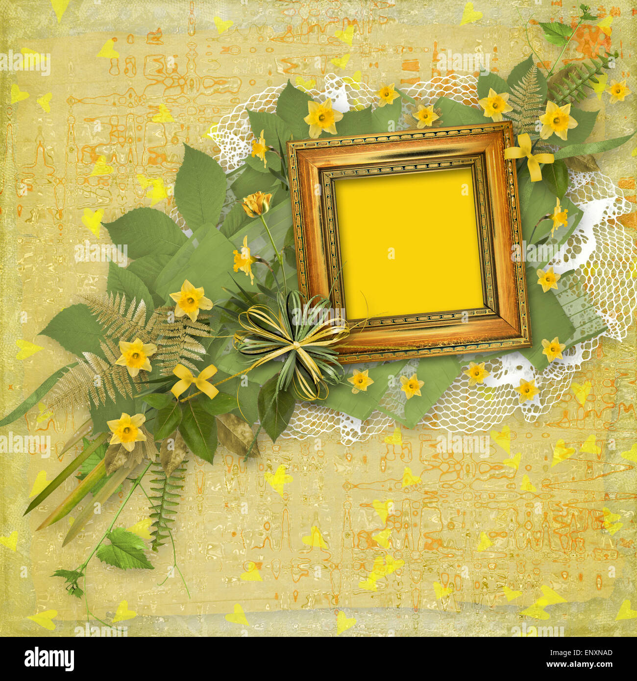 Old wooden frame for photo with bunch of flower Stock Photo - Alamy