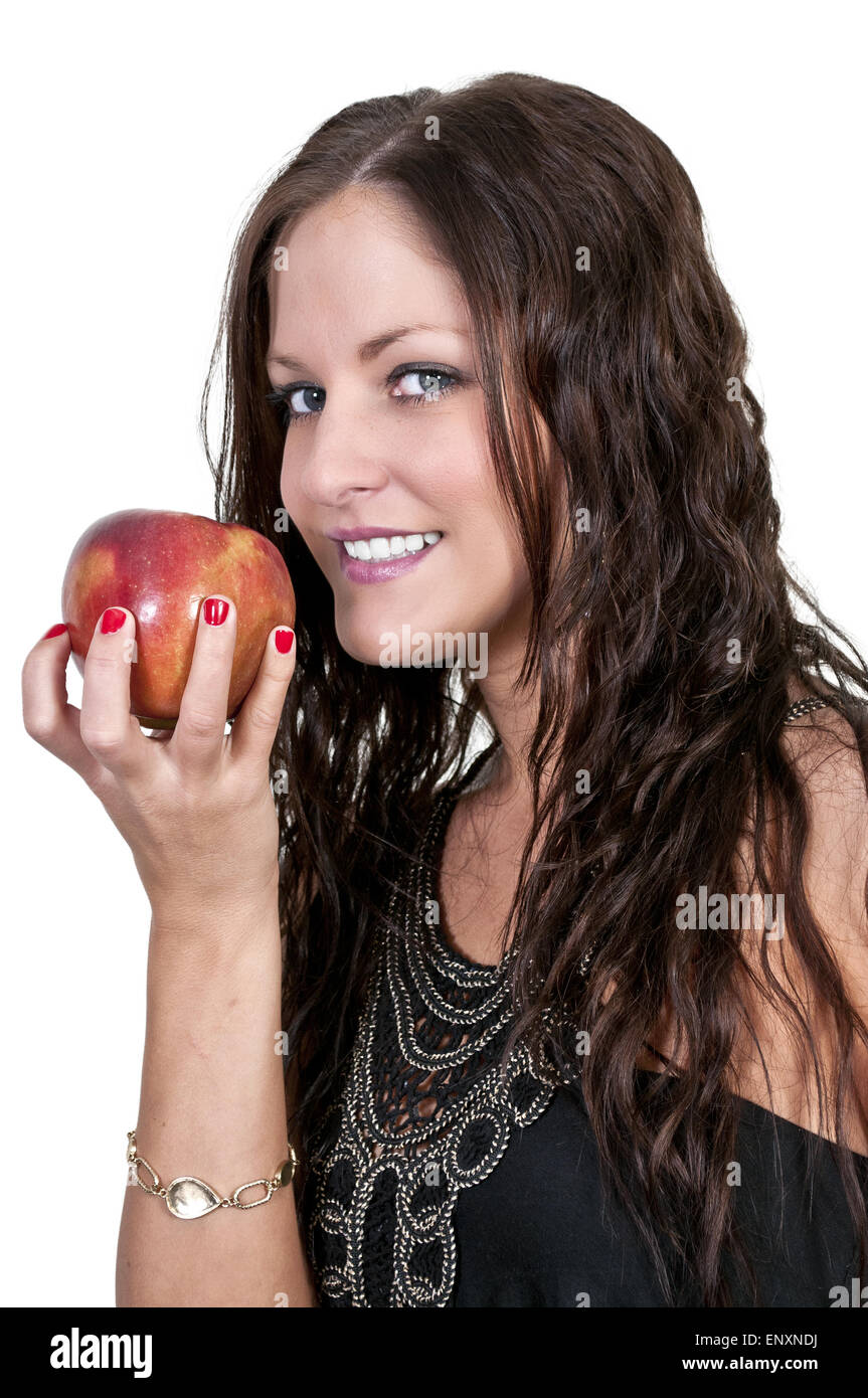 Woman Eating an Apple Stock Photo - Alamy
