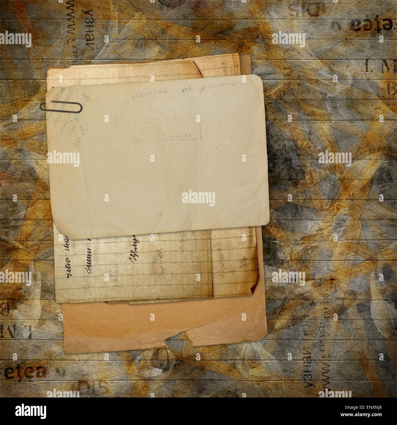 Old archive with letters, photos on the abstract grunge background ...