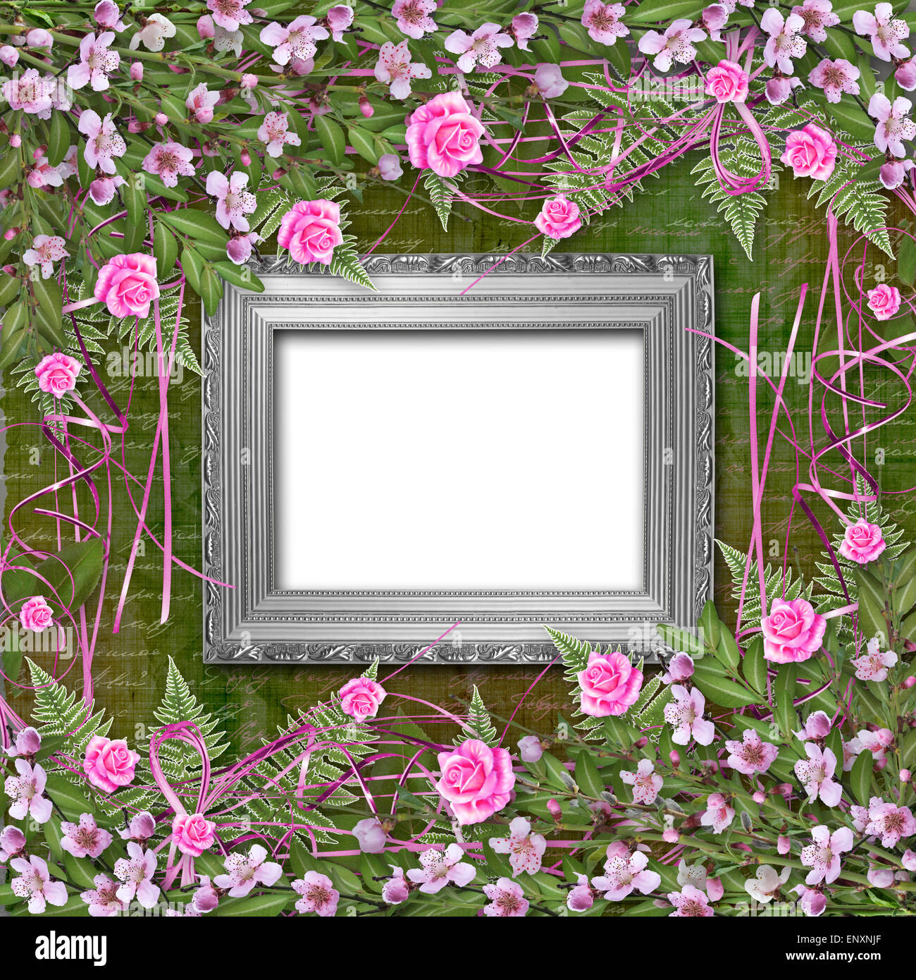 Writing abstract background with paper and floral beautiful bouquet ...