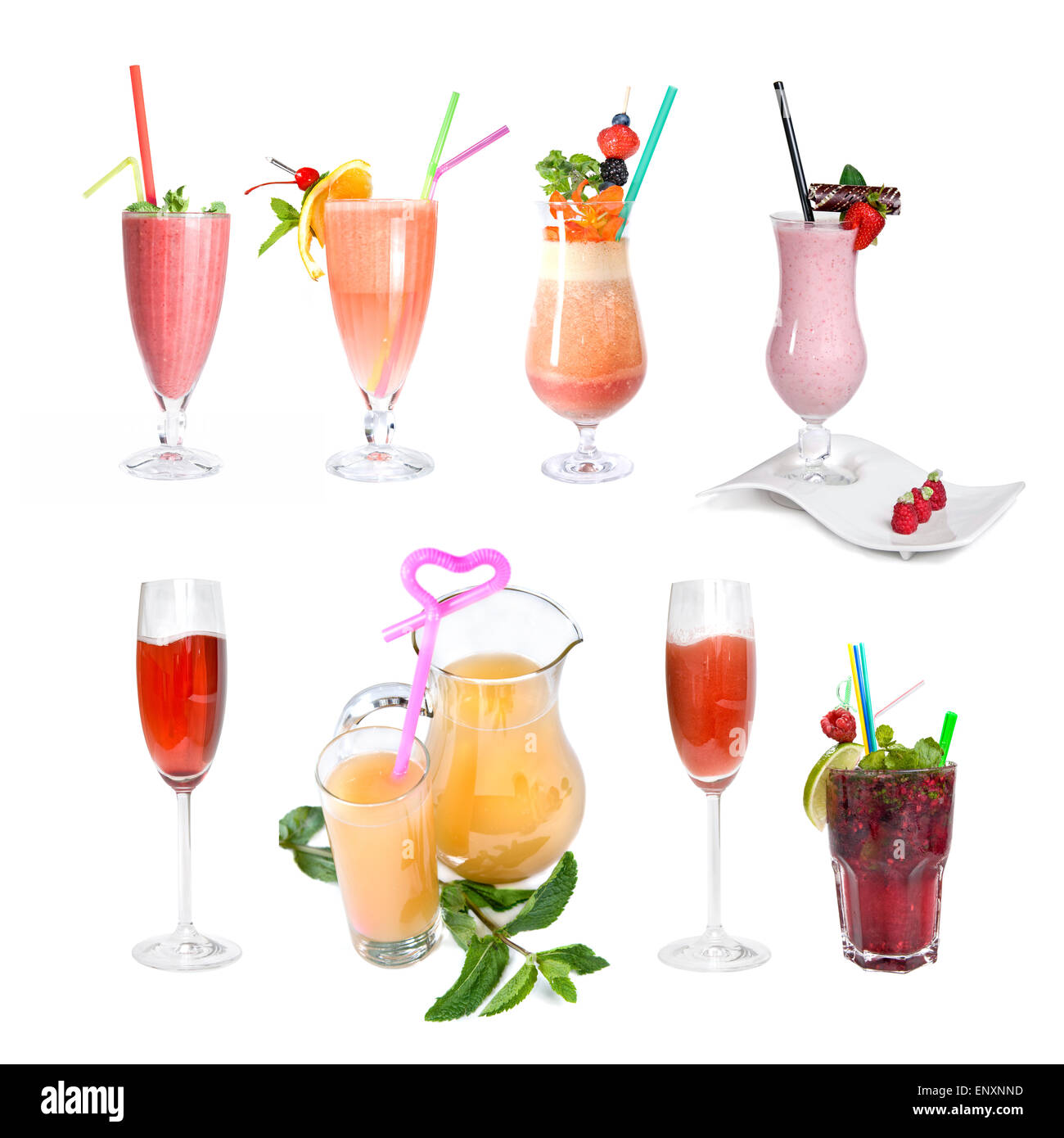set of various cold cocktails isolated on white Stock Photo - Alamy