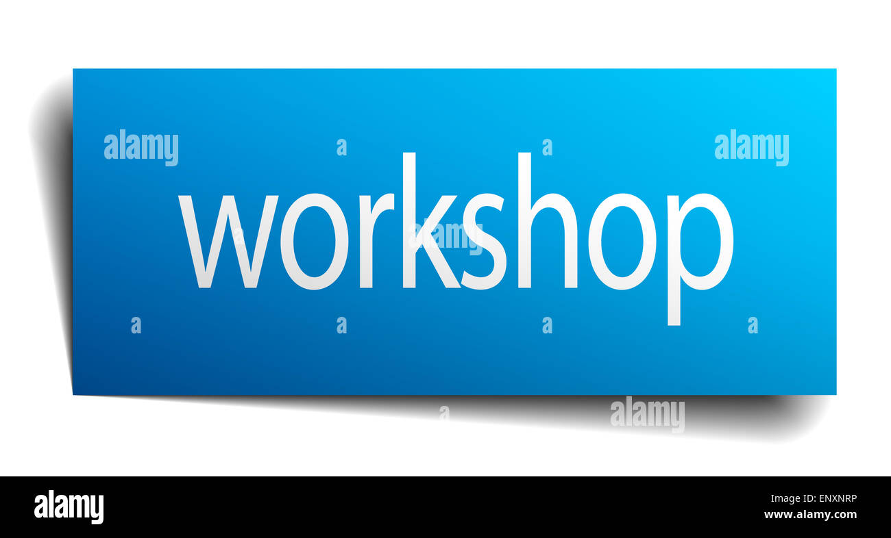 workshop blue paper sign isolated on white Stock Photo - Alamy
