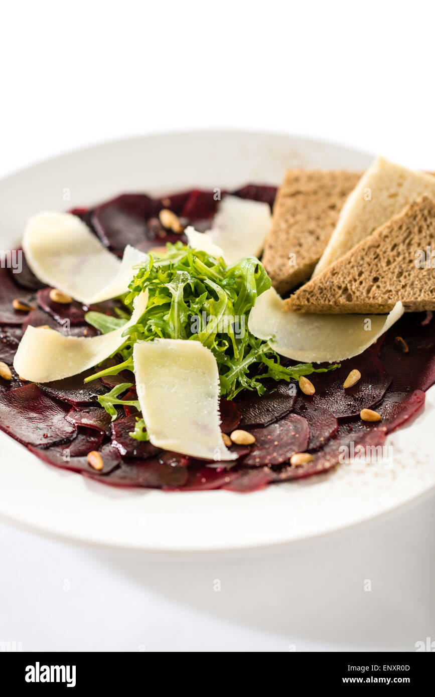 Vegetarian carpaccio with beetroot,nuts and toast Stock Photo - Alamy