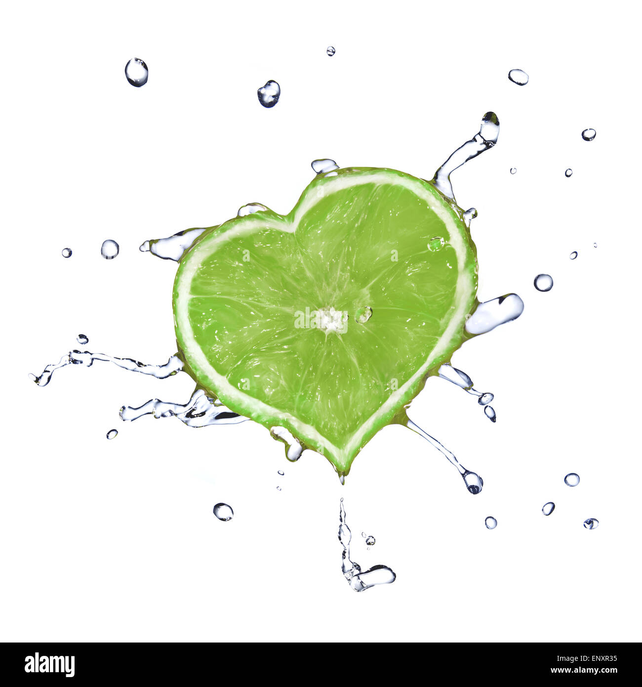heart from lime dropped into water isolated on white Stock Photo - Alamy