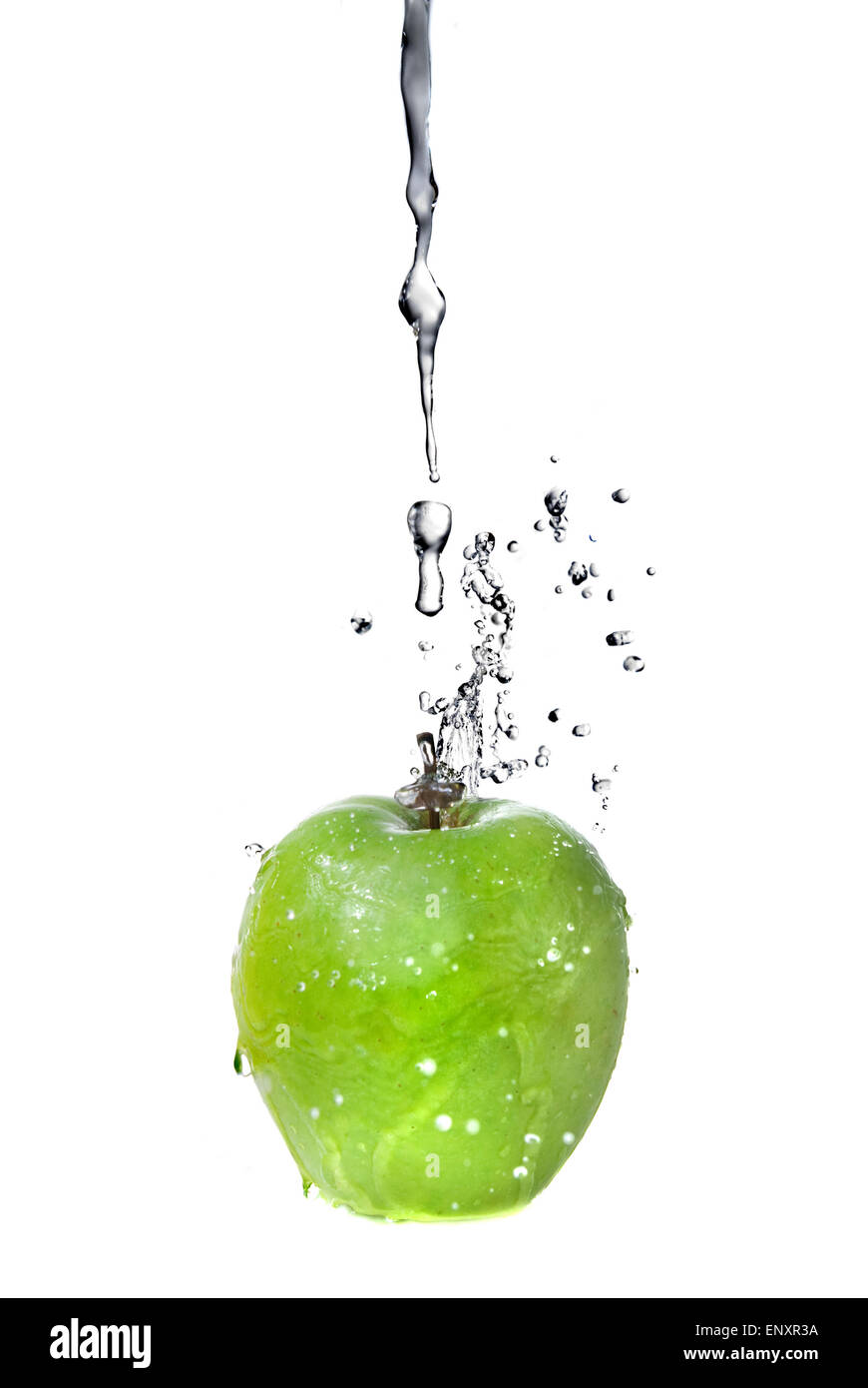 fresh water splash on green apple isolated on white Stock Photo - Alamy