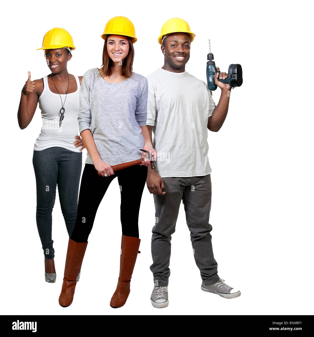 Construction Workers with Tools Stock Photo - Alamy