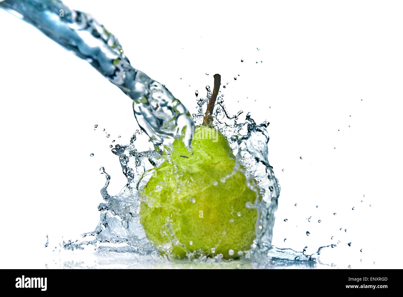 fresh water splash on green pear isolated on white Stock Photo - Alamy