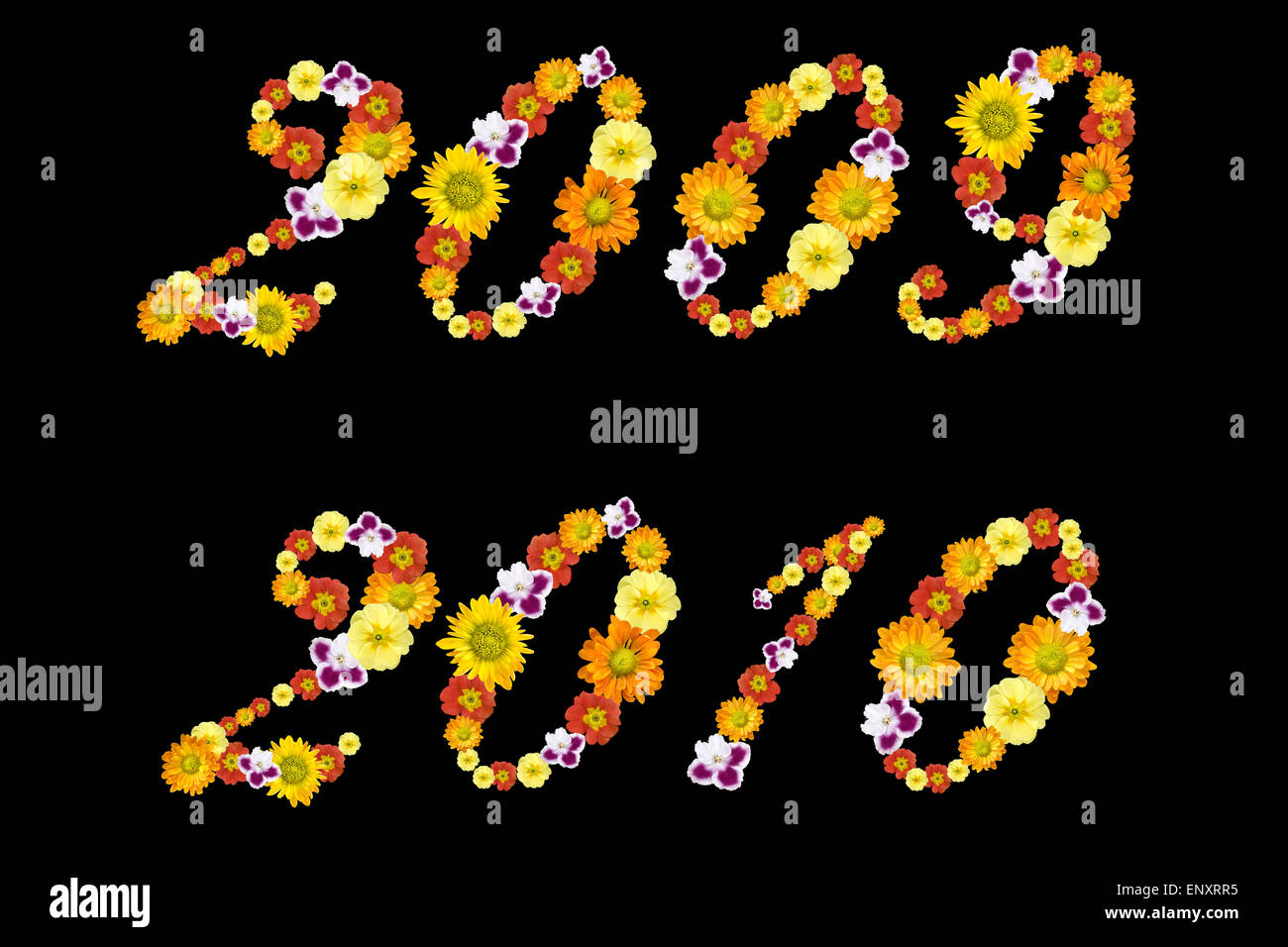 decorative numbers of 2009 and 2010 years from color flowers Stock ...