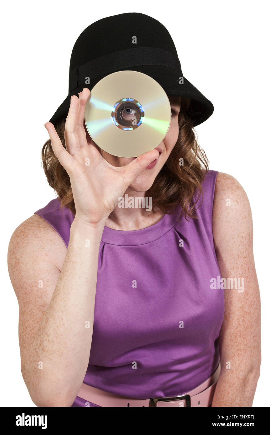 Woman holding CD or DVD Stock Photo - Alamy