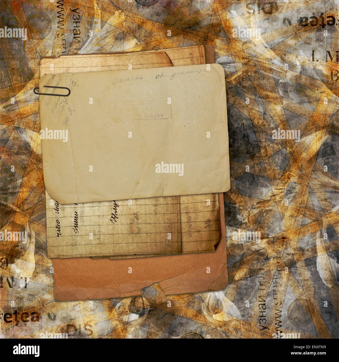 Old archive with letters, photos on the abstract grunge background ...