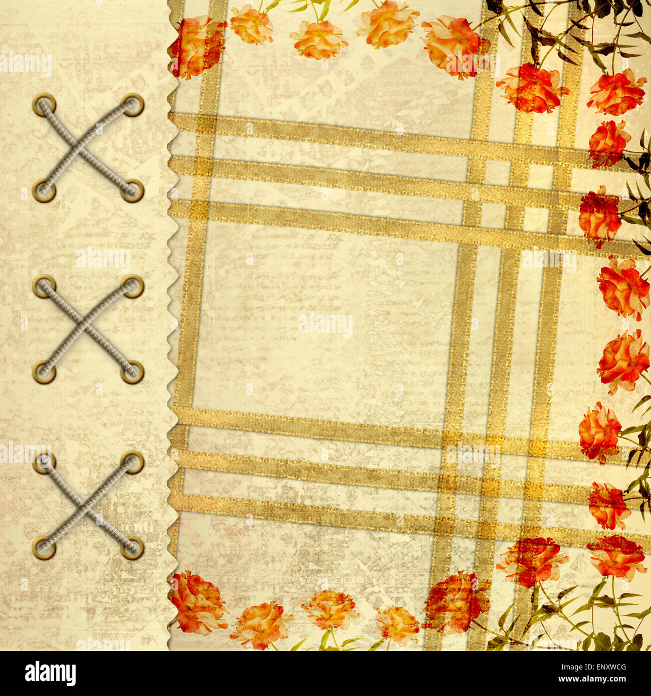 Grunge gold album for photos with painted roses Stock Photo - Alamy