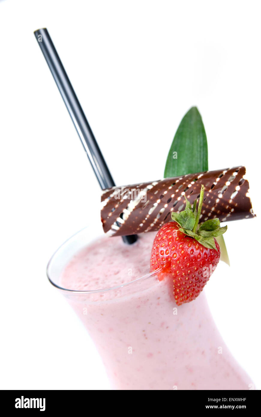 strawberry milkshake with straw isolated on white Stock Photo - Alamy