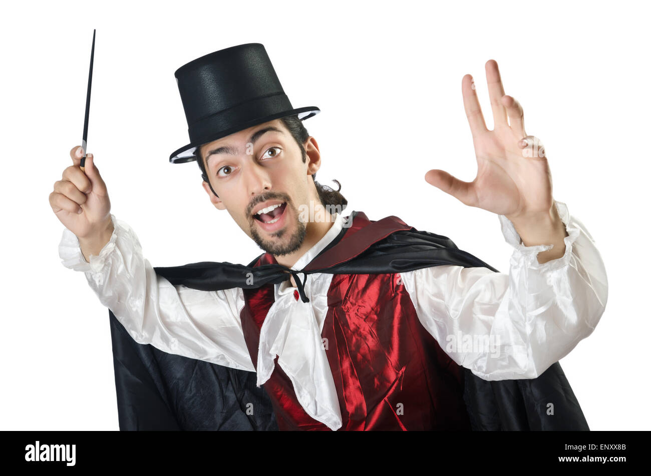 Magician doing tricks on white Stock Photo - Alamy
