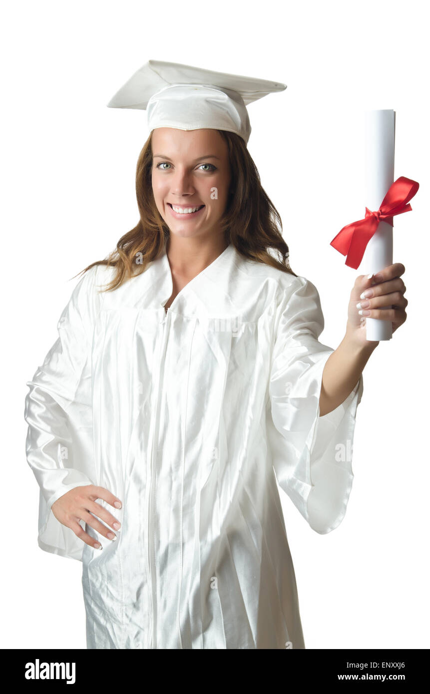 Young student with diploma on white Stock Photo - Alamy