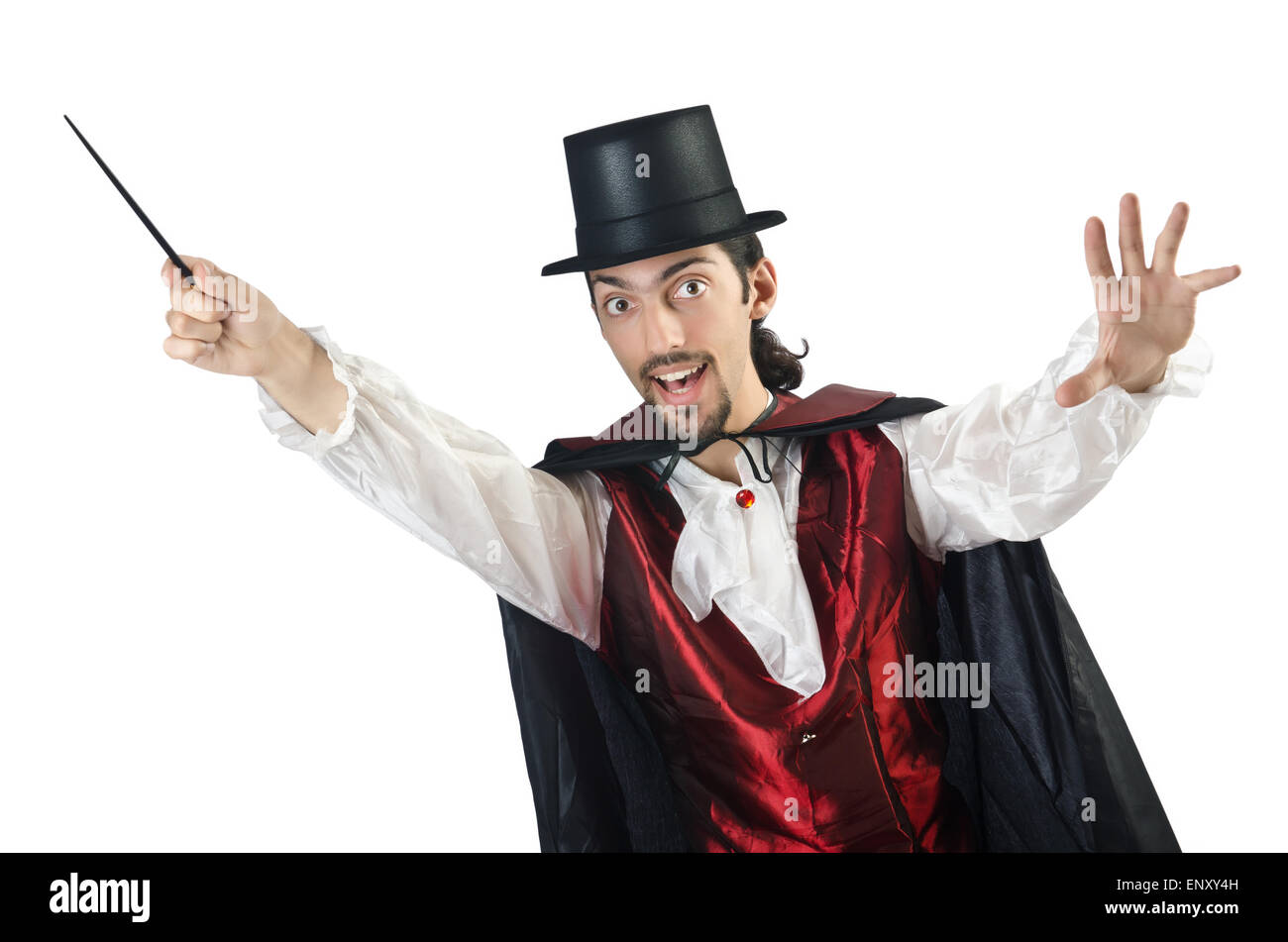 Magician doing tricks on white Stock Photo - Alamy
