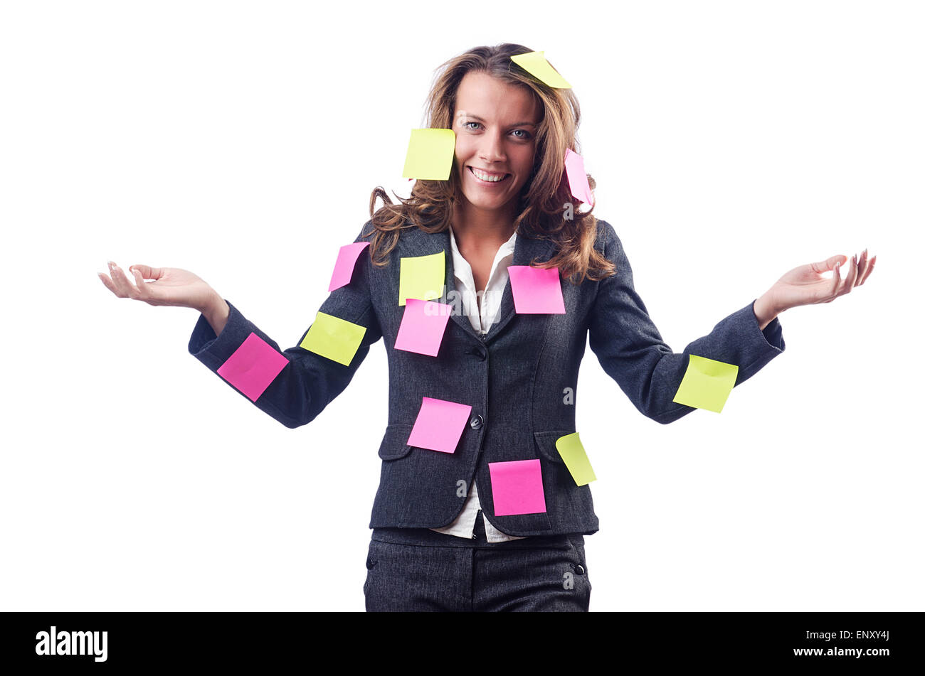 Woman with lots of reminder notes Stock Photo - Alamy