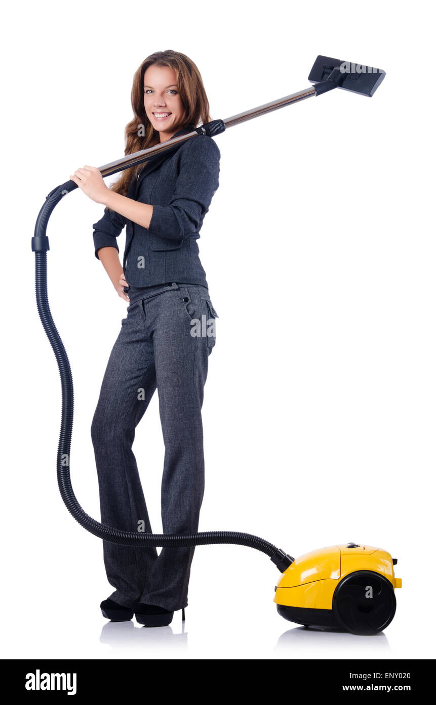 Woman cleaning with vacuum cleaner Stock Photo - Alamy