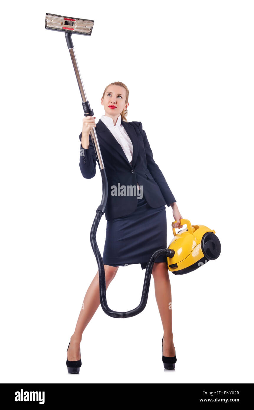 Woman cleaning with vacuum cleaner Stock Photo - Alamy
